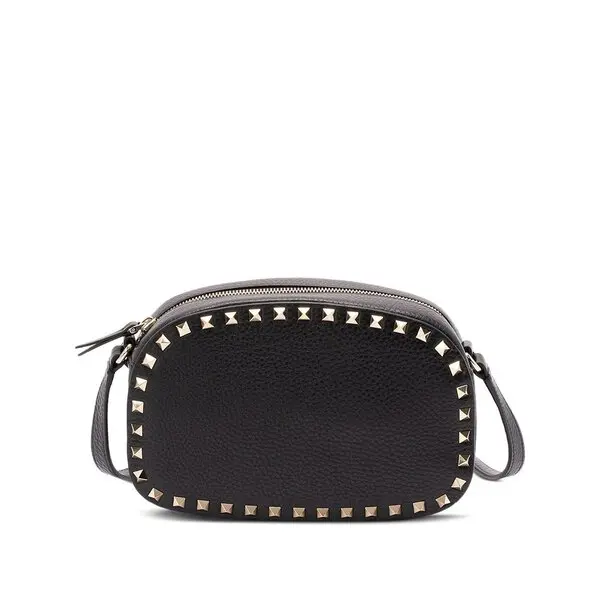 Valentino Garavani Calf Leather Studded Satchel Bag - Black