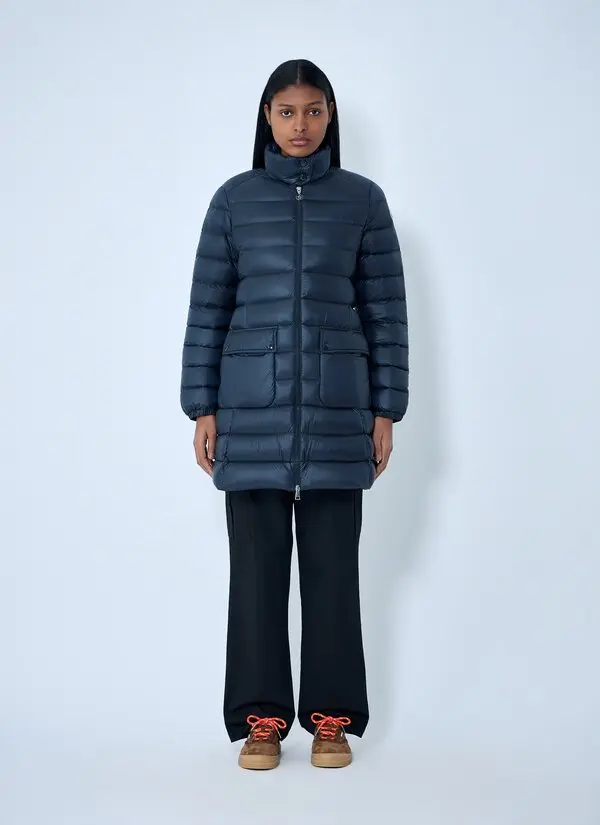 Moncler Genet Down Quilted Long Coat - Blue