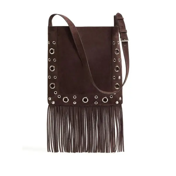 Valentino Garavani Vlogo Signature Suede Shoulder Bag With Fringe - Brown