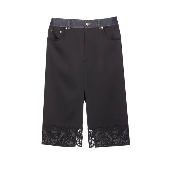 Stella McCartney Denim Skirt With Front Slit And Contrast Piping - Black