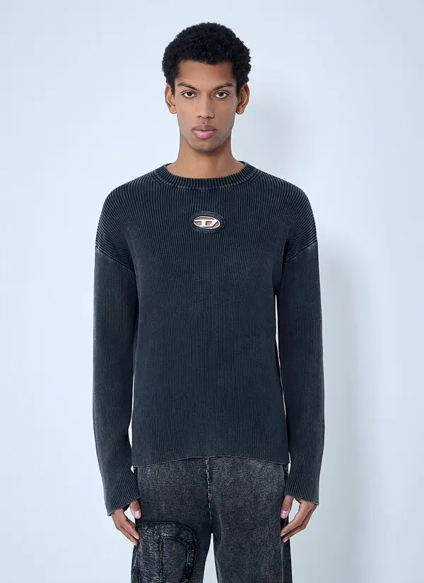 DIESEL® K-darren-d Ribbed Cotton Sweater With Chest Logo - Black