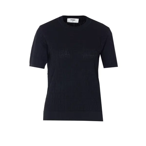 Fendi Knitted All Over Logo Short Sleeve Crew Neck T-shirt - Black