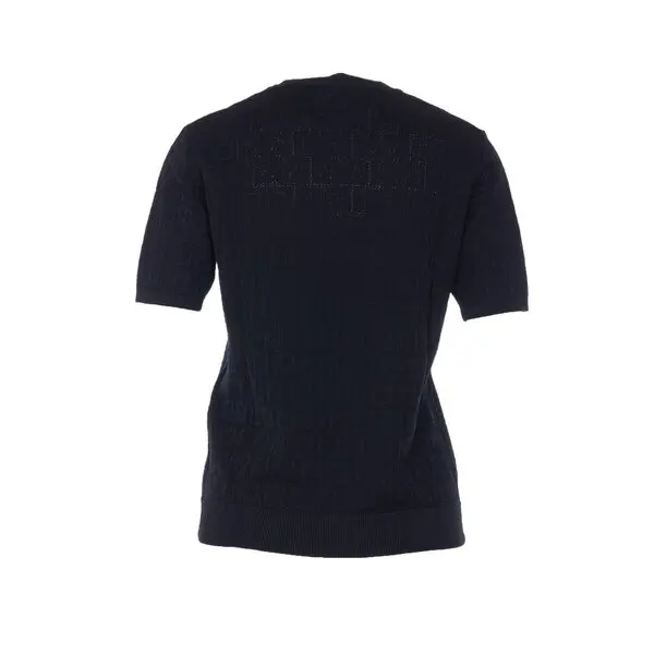 Fendi Knitted All Over Logo Short Sleeve Crew Neck T-shirt - Black