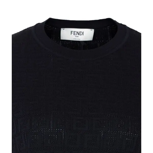 Fendi Knitted All Over Logo Short Sleeve Crew Neck T-shirt - Black