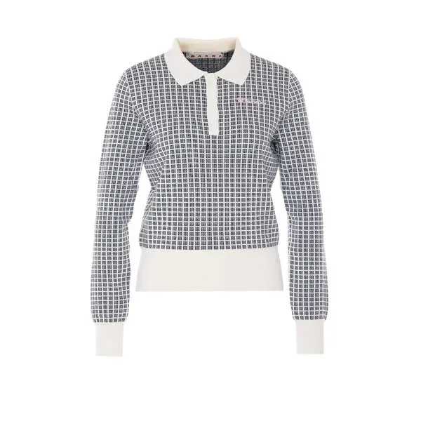 Marni Logo Knitted Check Print Polo - Gray