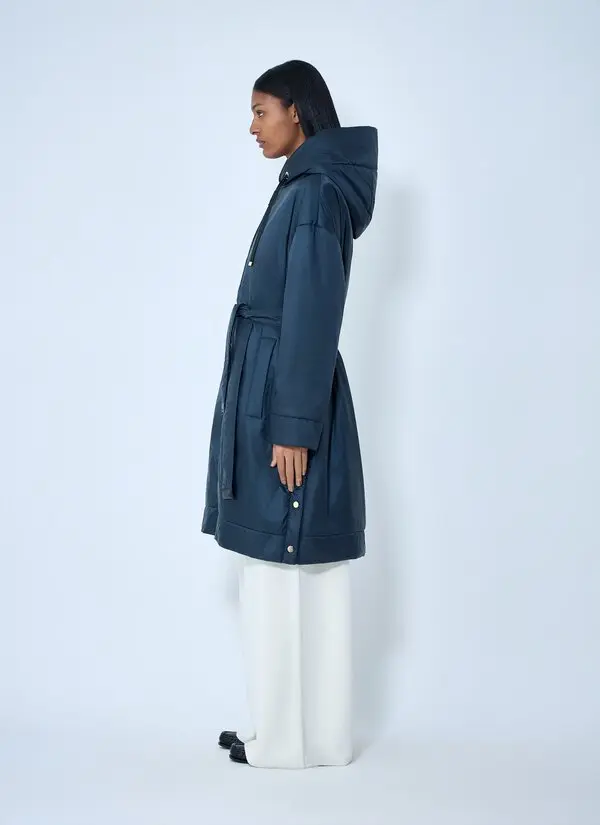 Max Mara Hooded Quilted Coat With Belt - Blue