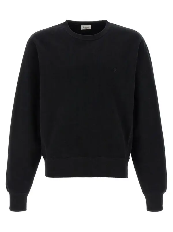 Saint Laurent Cassandre Embroidered Cotton Sweatshirt - Black
