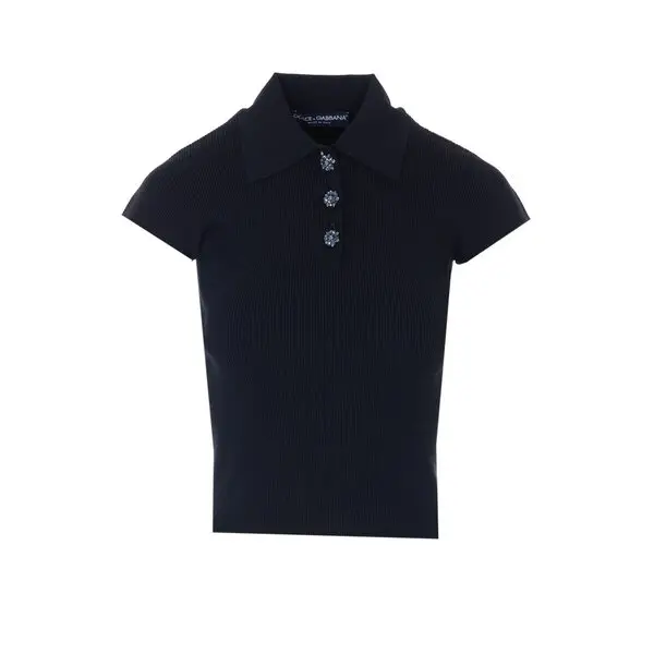 Dolce & Gabbana Ribbed Polo With Jewel Buttons - Black