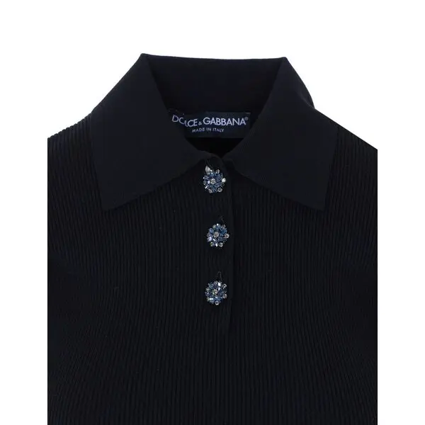 Dolce & Gabbana Ribbed Polo With Jewel Buttons - Black
