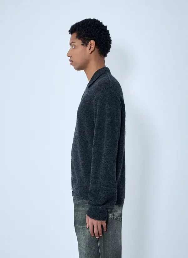 Our Legacy Button-down Cardigan In Textured Wool Blend - Black