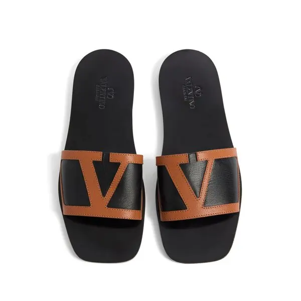 Valentino Garavani Goatskin Vlogo Signature Slides - Black