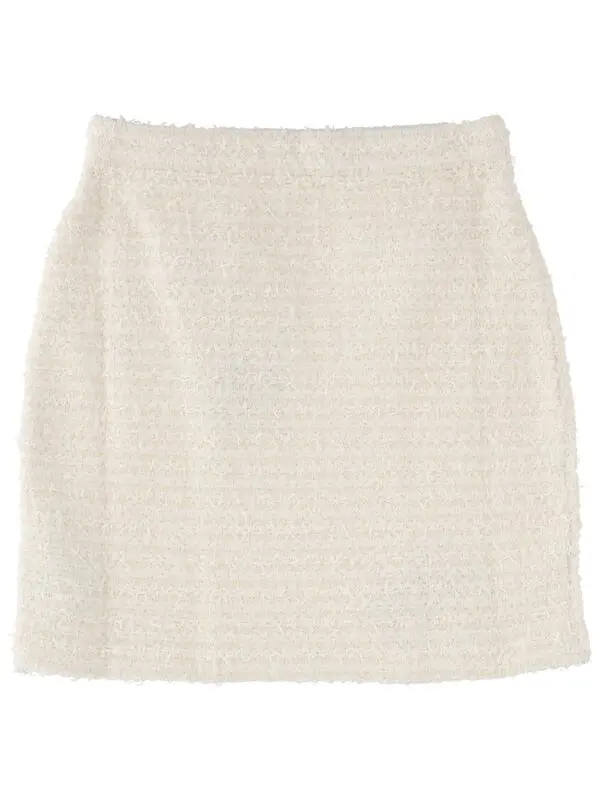 SELF-PORTRAIT Wool Blend Miniskirt With Embellished Pockets - Cream
