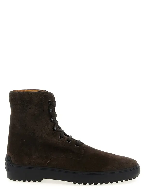 TOD'S Suede Ankle Boots With Lace-up Closure - Brown