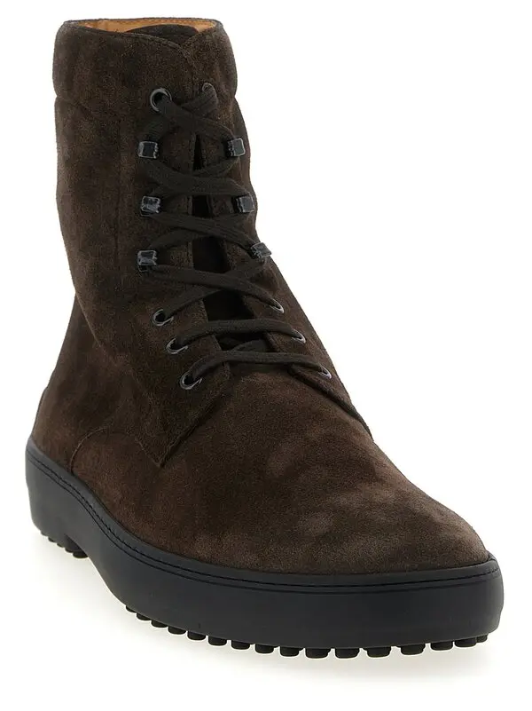 TOD'S Suede Ankle Boots With Lace-up Closure - Brown