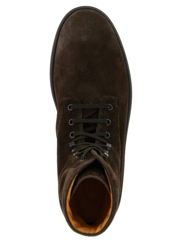 TOD'S Suede Ankle Boots With Lace-up Closure - Brown