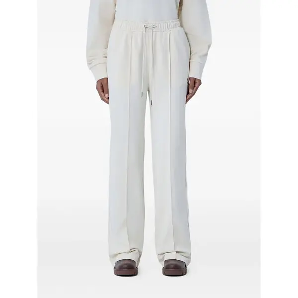 Moncler Straight Trousers With Logo Patch - Cream