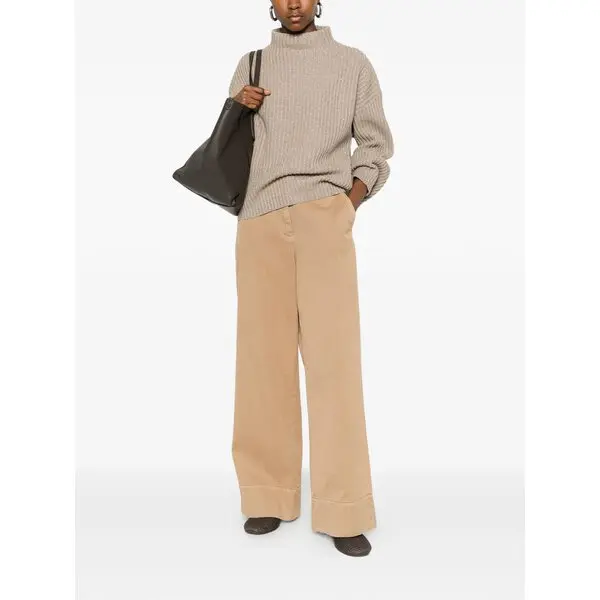 Brunello Cucinelli High Neck Sequin Embellished Ribbed Knit Sweater