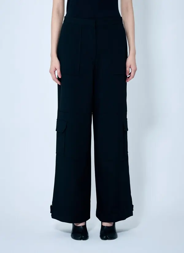 GANNI Solid Twill Suiting Cargo Pants - Black