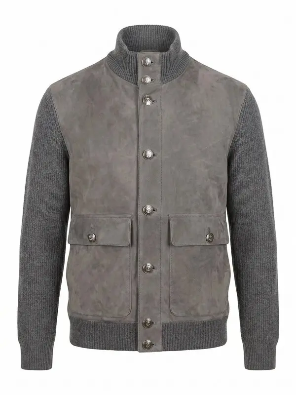 Brunello Cucinelli Leather Jacket With Knitted Sleeves - Multicolor