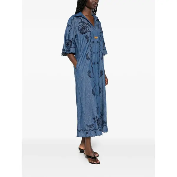 Zimmermann Paisley Embroidered Cotton V-neck Day Dress - Blue
