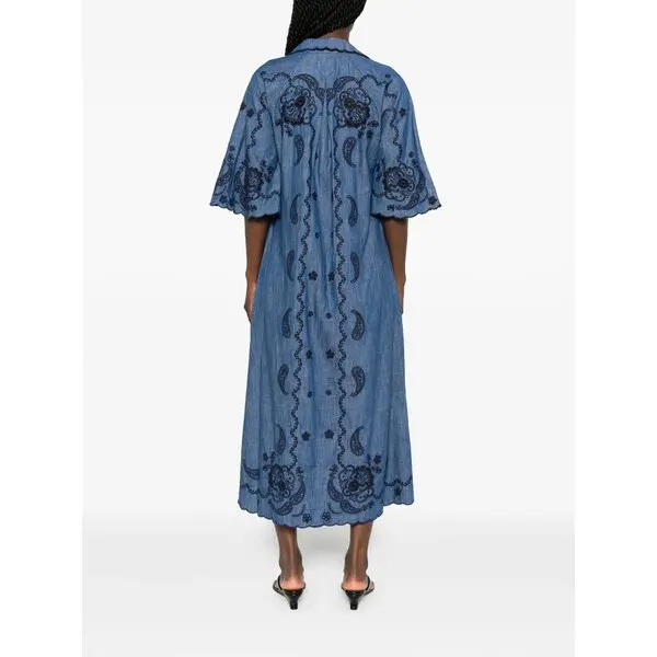 Zimmermann Paisley Embroidered Cotton V-neck Day Dress - Blue
