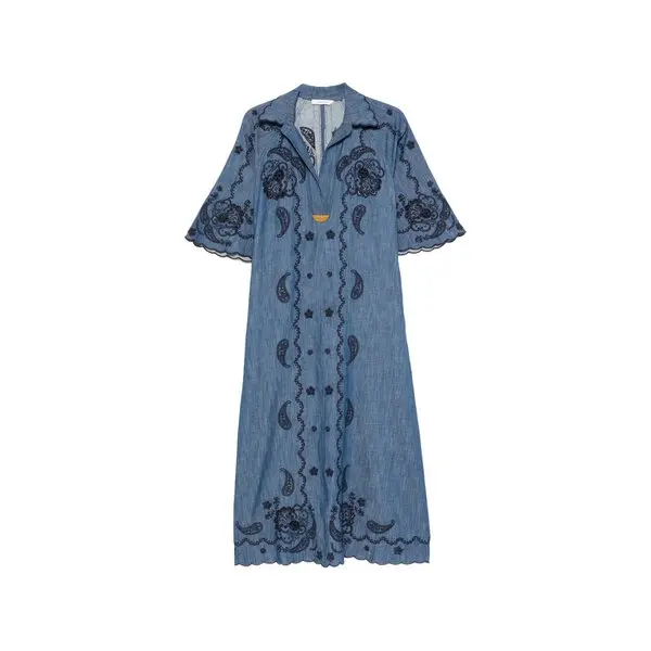 Zimmermann Paisley Embroidered Cotton V-neck Day Dress - Blue