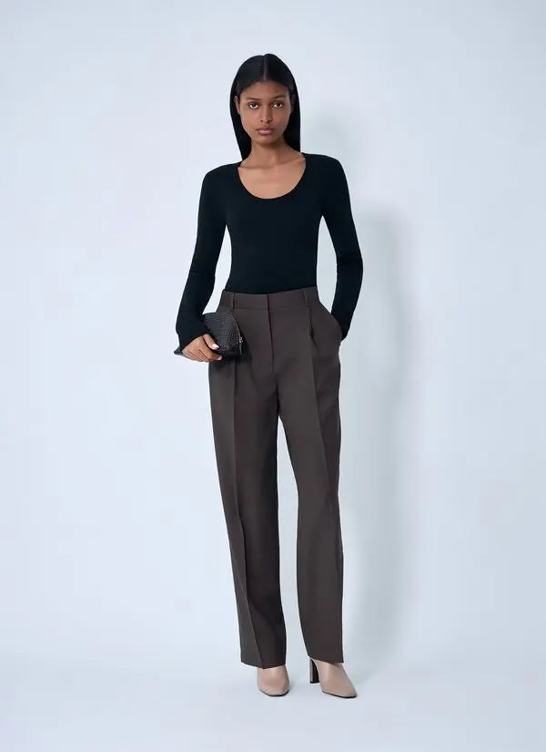 TOTEME Pleated Wool Twill Trousers - Brown