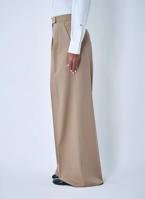Max Mara Wool Blend Wide-leg Tailored Pants - Brown