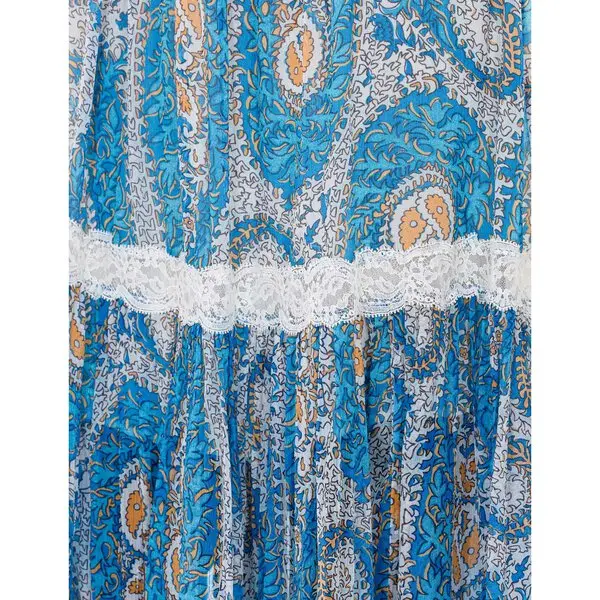 Etro Paisley Foliage Pattern Silk Crepon Long Skirt - Blue