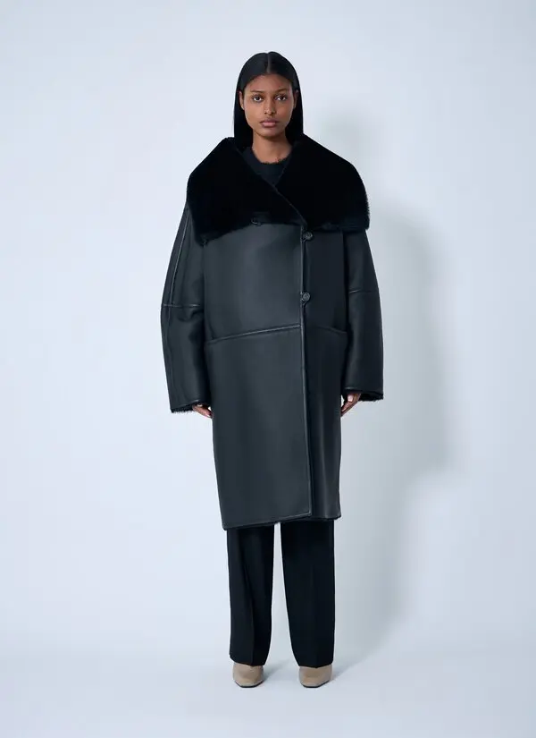 TOTEME Shearling Wrap Coat - Black
