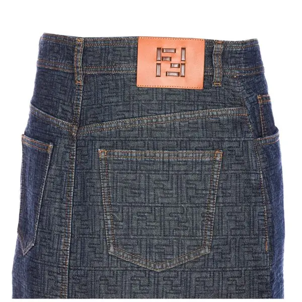 Fendi Ff Logo Denim Pencil Skirt