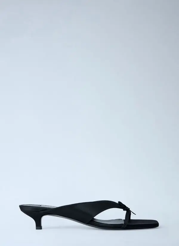 TOTEME Bow Detail Satin Kitten Heel Sandals - Black