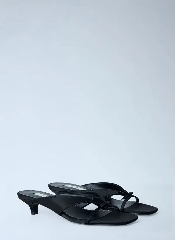 TOTEME Bow Detail Satin Kitten Heel Sandals - Black