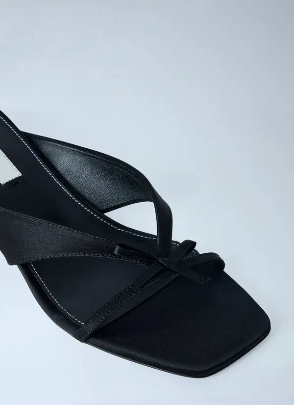 TOTEME Bow Detail Satin Kitten Heel Sandals - Black