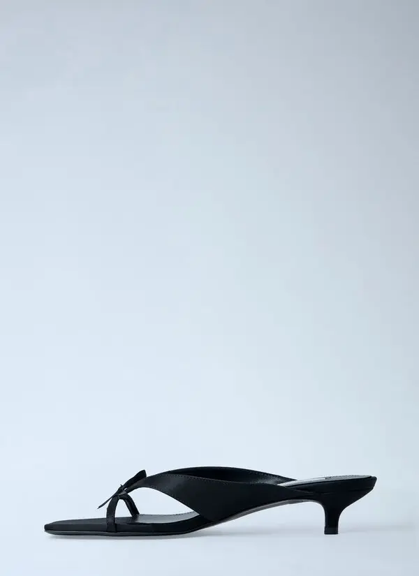 TOTEME Bow Detail Satin Kitten Heel Sandals - Black