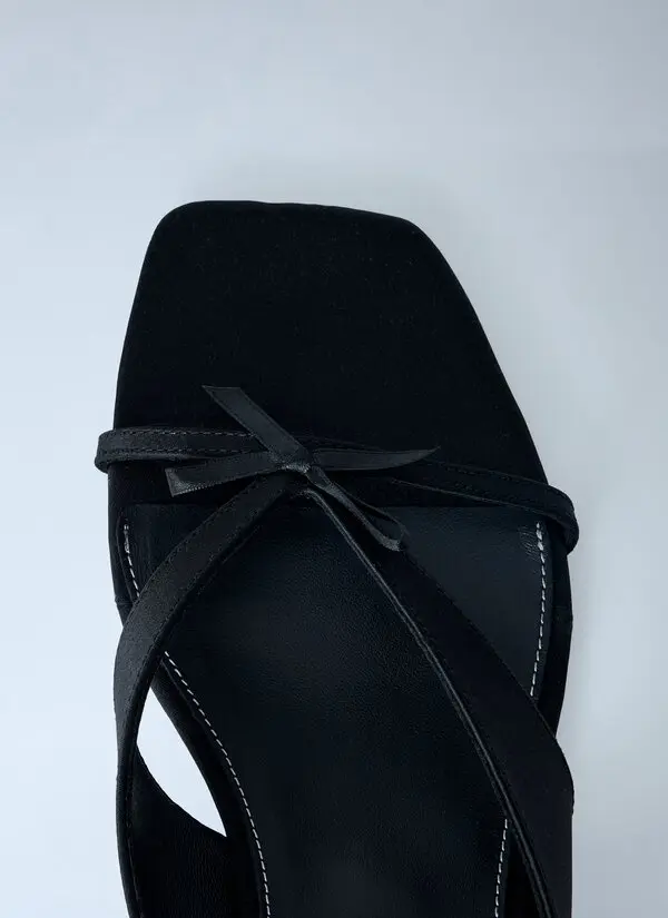 TOTEME Bow Detail Satin Kitten Heel Sandals - Black