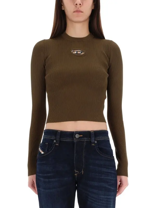 DIESEL® Slim Fit Ribbed Long Sleeve Top - Brown
