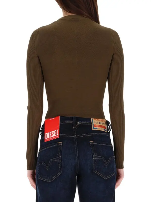 DIESEL® Slim Fit Ribbed Long Sleeve Top - Brown
