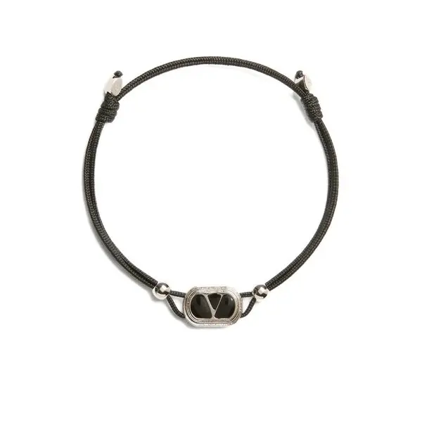 Valentino Garavani Palladium-tone Finish V-logo Emblem Bracelet - Black