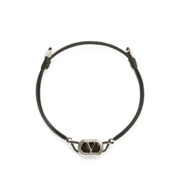 Valentino Garavani Palladium-tone Finish V-logo Emblem Bracelet - Black