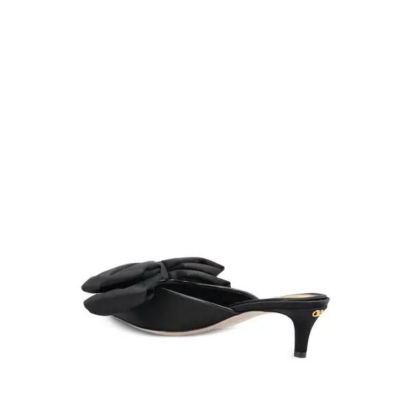 Valentino Garavani Silk Bow Detail Kitten Heel Pointed Toe Mules