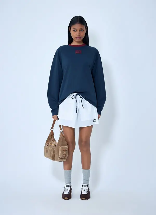 Miu Miu Cotton Jersey Sweatshirt With Logo Motif