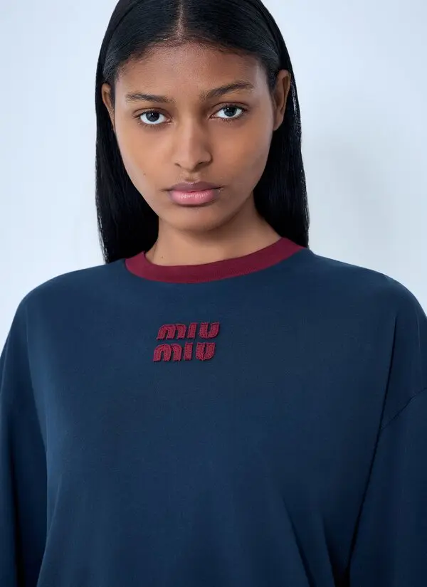 Miu Miu Cotton Jersey Sweatshirt With Logo Motif