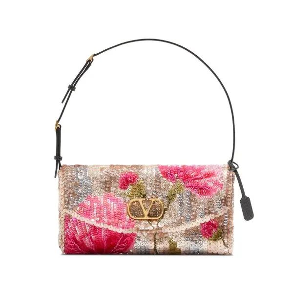Valentino Garavani Calfskin Leather Shoulder Bag - Cream