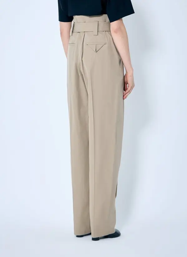 Bottega Veneta Compact Cotton Belted Pants - Cream