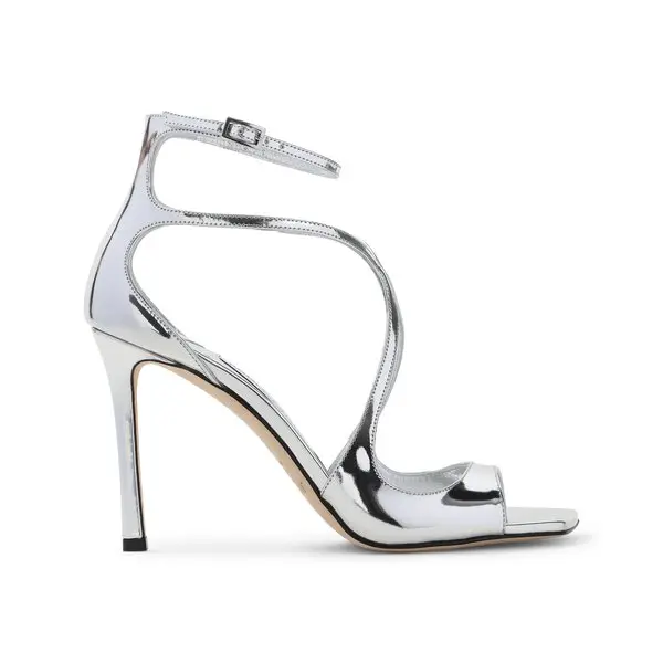 JIMMY CHOO Patent Calf Leather Azia 95 Sandal - Silver