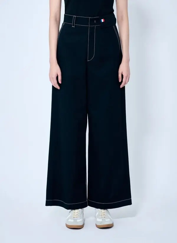 Moncler Wide-leg Trousers With Contrast Stitching - Black