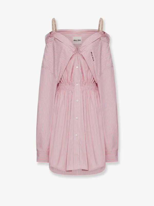 Miu Miu Striped Cotton Shirt Dress - Multicolor