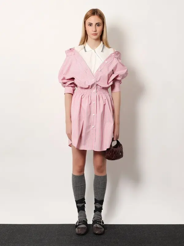 Miu Miu Striped Cotton Shirt Dress - Multicolor