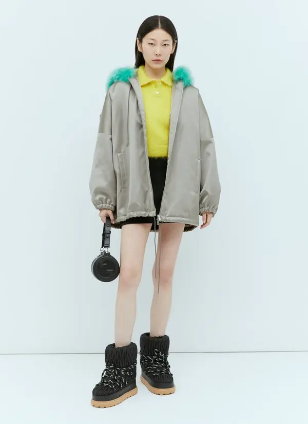 Gucci Satin Bomber Jacket With Detachable Wool Collar And Hood